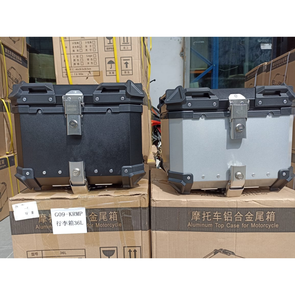 TOP BOX ALUMINIUM UNIVERSAL MOTOR BIKE 36L 38L 45L 55L X Design dan Flat Free plate base tapak ...