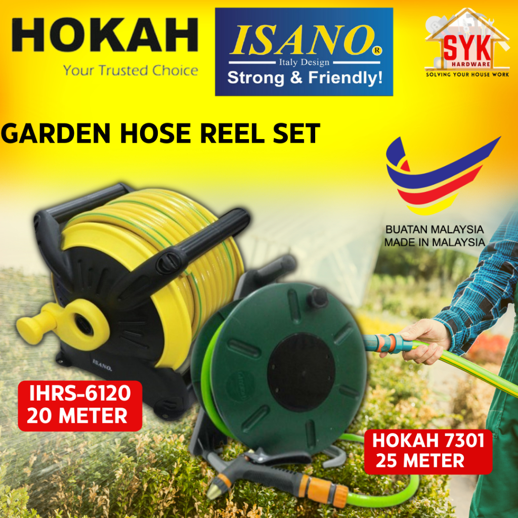 SYK HOKAH 7301 ISANO IHRS-6120 20M 25M Garden Hose Reel Set Outdoor ...
