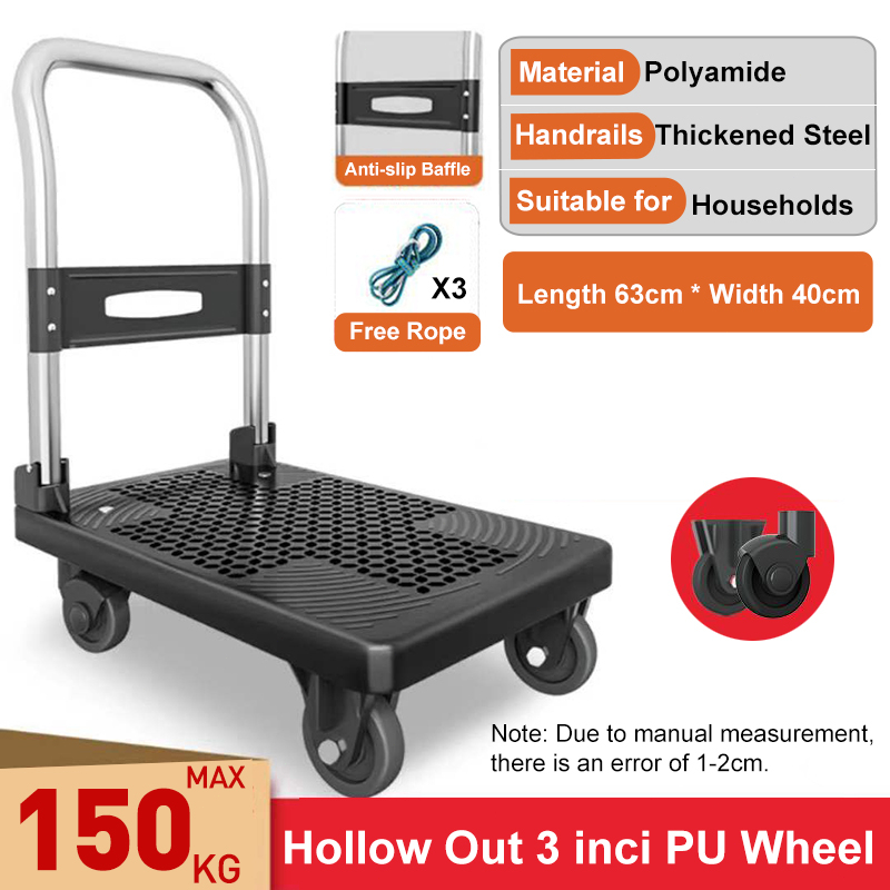 Trolley Portable 500KG/900KG Hand Truck Iron PVC Foldable Plat Barang ...