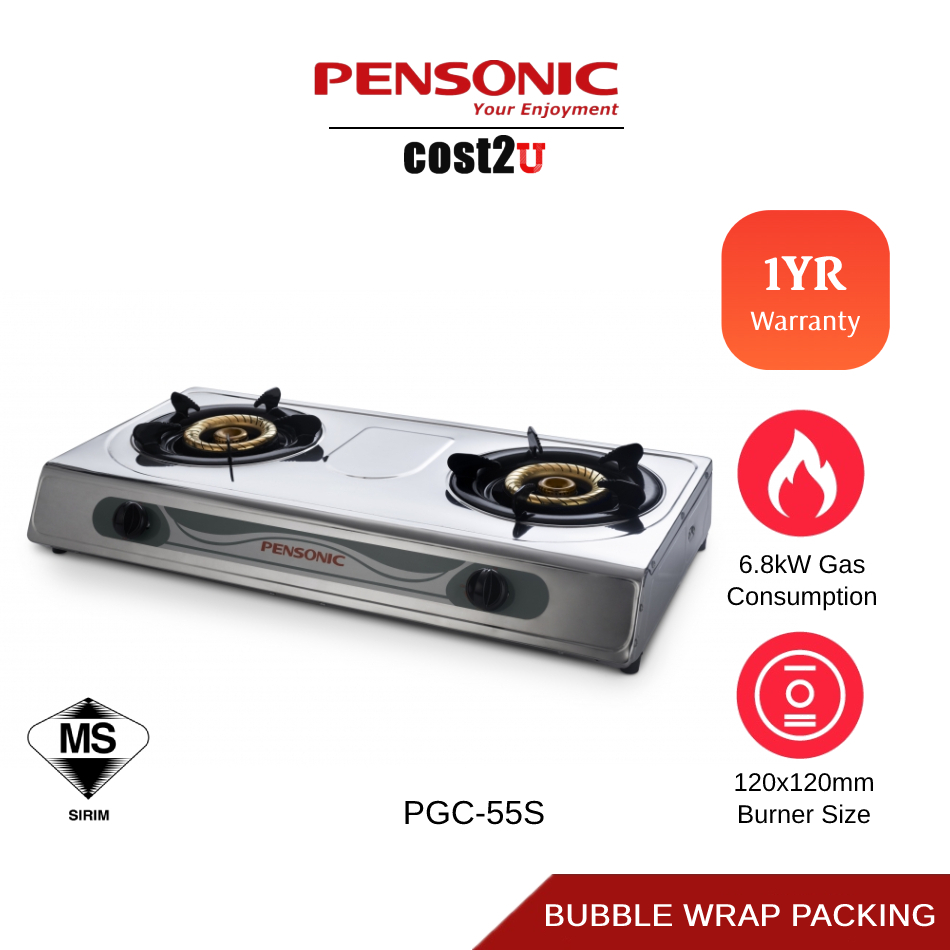 Pensonic 2 Burner Stainless Steel Gas Stove (12x12cm Burner Size ...