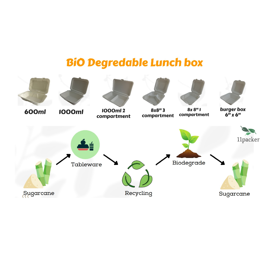 [50pcs] Natural Biodegradable Lunch Box /Sugarcane Bio Box/ Bio Kotak ...