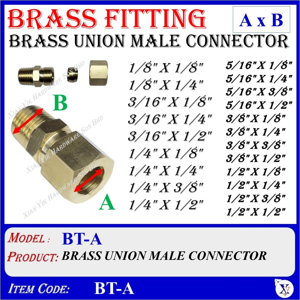 BT-A BRASS UNION MALE CONNECTOR - BRASS FITTING | Shopee Malaysia