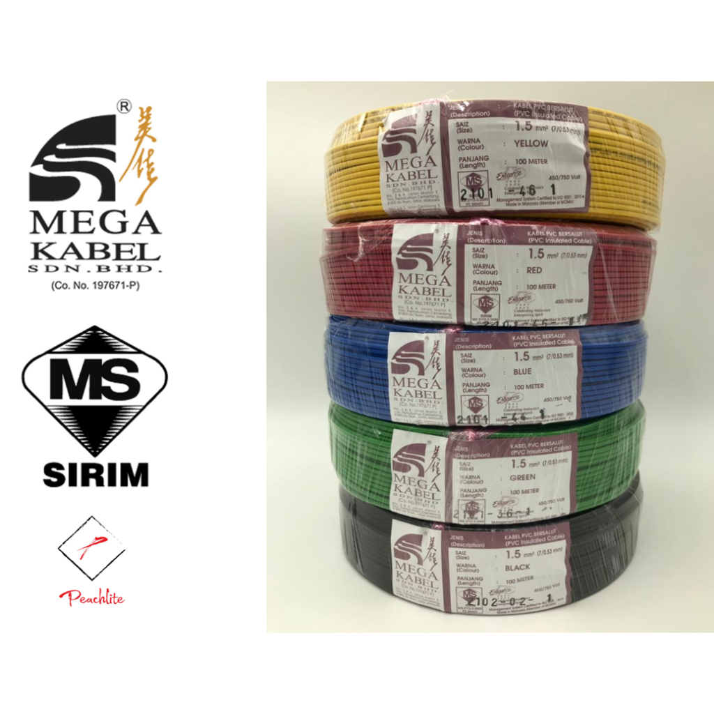 Mega Kabel PVC Cable 1.5MM² Insulated 100% Pure Copper Cable (SIRIM ...