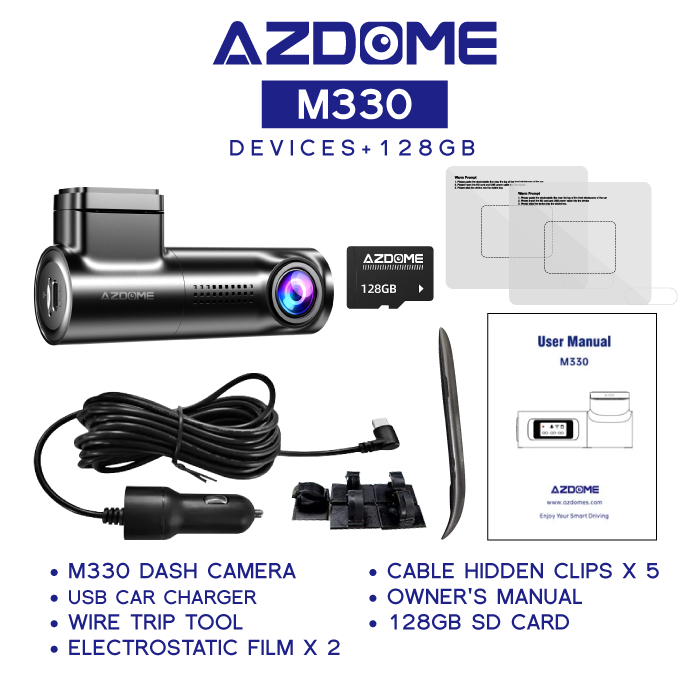 AZDOME M330 1080P Full HD Front DashCam Night Vision App Control Car ...