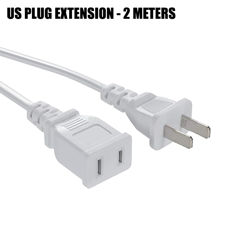 2M AC 2 Pin Plug Extension Cord for TYPE A (US/JP/TW) & TYPE C (EU/FR ...