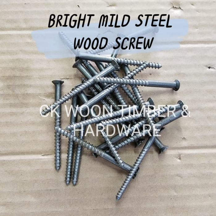 (20pcs / Lots) Wood Screws - Bright Mild Steel Wood Screws/ Skru Kayu ...