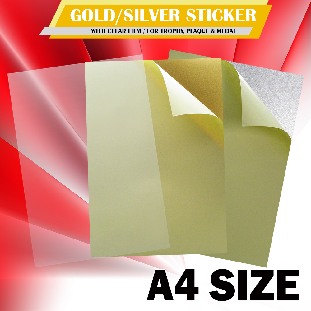 A4 size Gold & Silver Sticker with Clear Film / for Trophy, Plaque ...