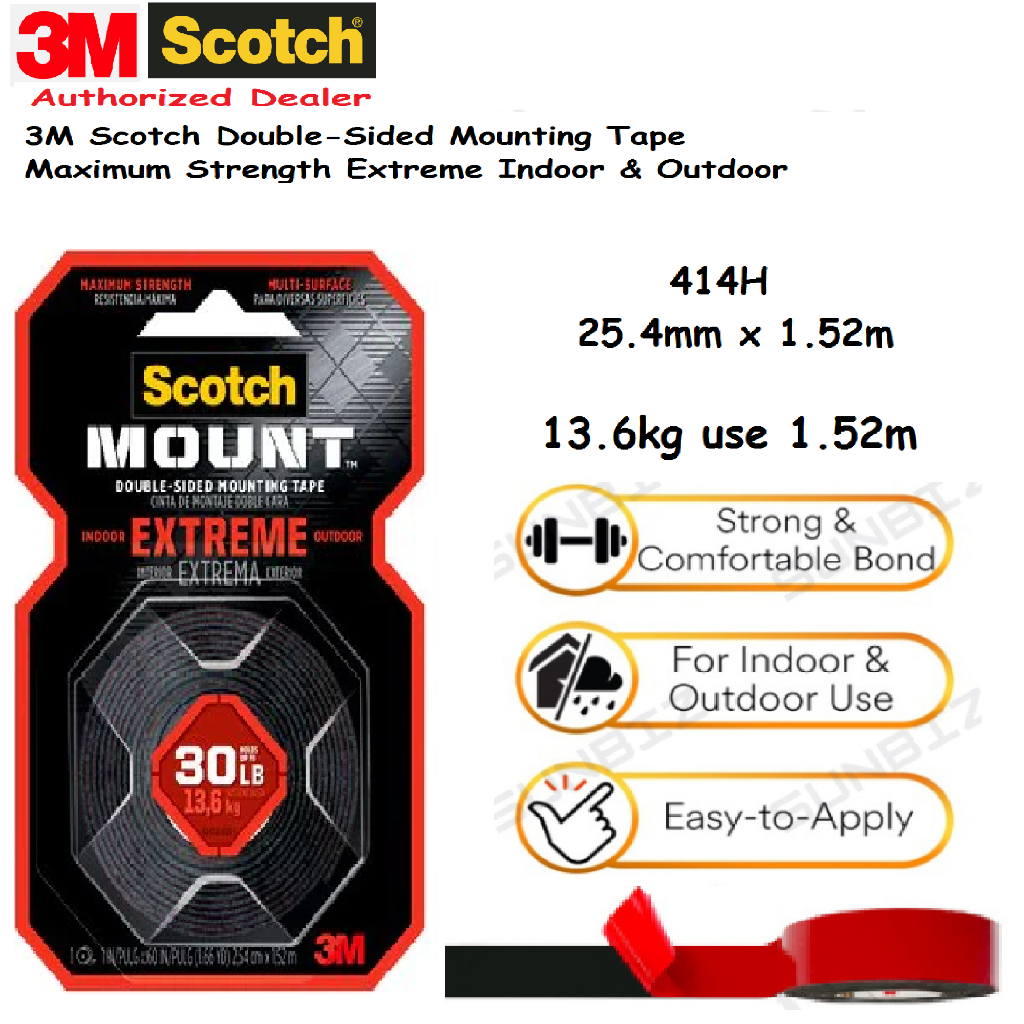 3M Scotch Mount Extreme Indoor Outdoor Maximum Strength Double Sided Mounting Tape Strongest ...