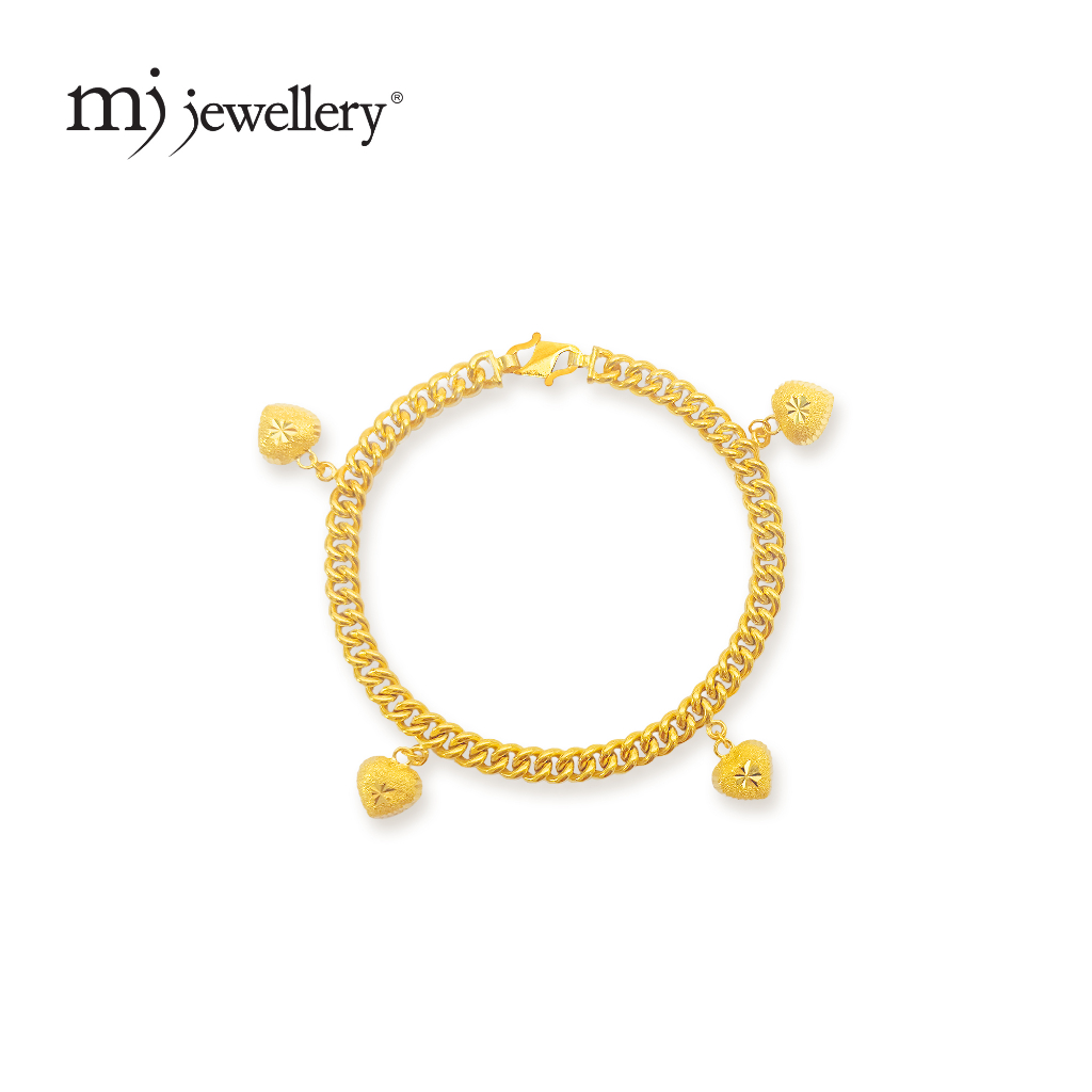 MJ Jewellery 916/22K Gold Machine Curb Chain Bracelet with Love T007 ...