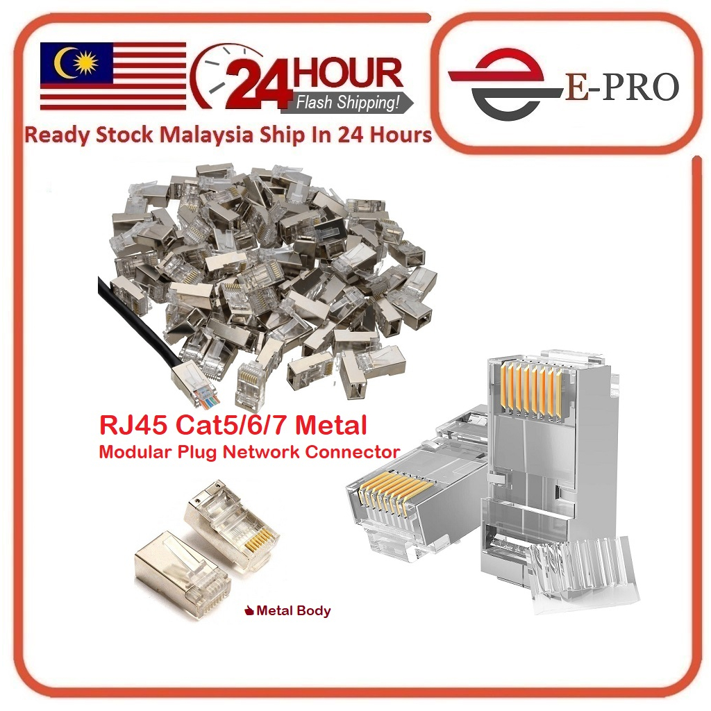 Cat5e/Cat6/CAt7 RJ45 Metal Modular Plug Connector 8P8C Modular Ethernet ...