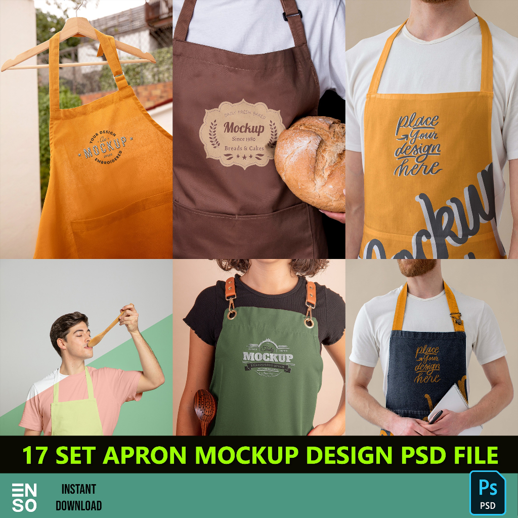 PSD File 17 Set Apron Mockup Design | Editable PSD Design Mockup (SW160 ...