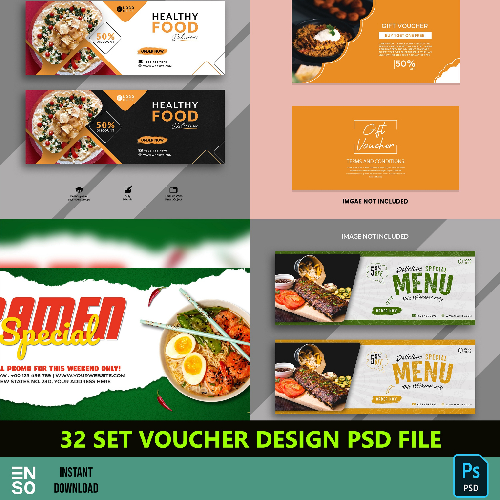 32 Set Promotion Voucher Design PSD File | Editable PSD Voucher Design ...