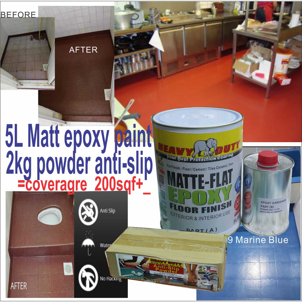 ( 5L MATT-FLEX EPOXY COATING + 2KG ANTI SLIP POWDER ) FLOOR KITCHEN ...