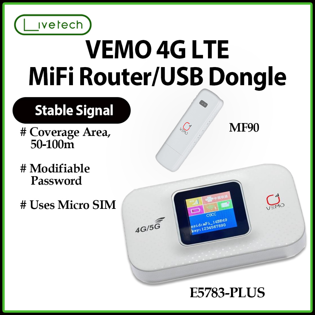 LiveTech VEMO Plus 4G LTE 300Mbps Portable Router 3000Mah Battery WiFi Router MF90 USB WiFi ...