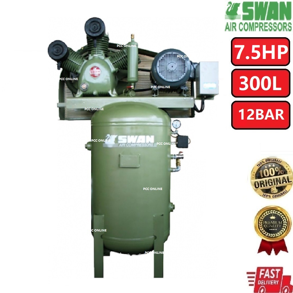 Swan HWP-307V Air Compressor High Pressure 7.5HP 300L 12Bar (Three ...