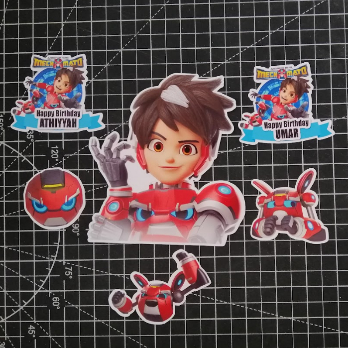 [CUSTOM NAME] Happy Birthday Cake Topper Mechamato Decoration Set Party ...