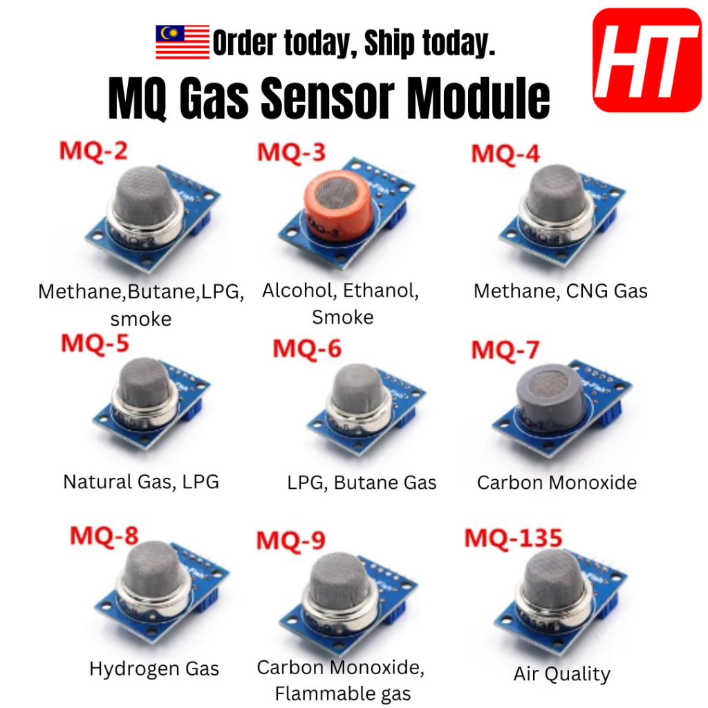 Mq 2 Mq 3 Mq 4 Mq 5 Mq 6 Mq 7 Mq 8 Mq 9 Mq 135 Detection Smoke Methane Liquefied Gas Sensor