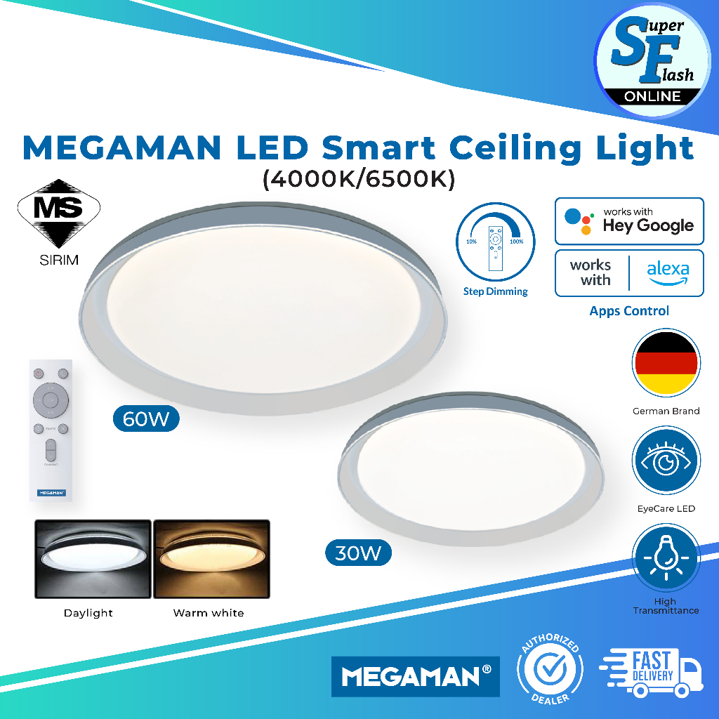 MEGAMAN MXL1083 Round 3C LED Smart Ceiling Light 30W/60W Step Dimming ...