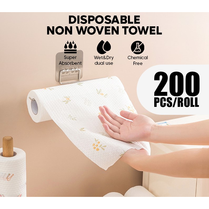 200 Sheets Disposable Non Woven Towel Lazy Rag Dish Cloth Wiping Tissue ...