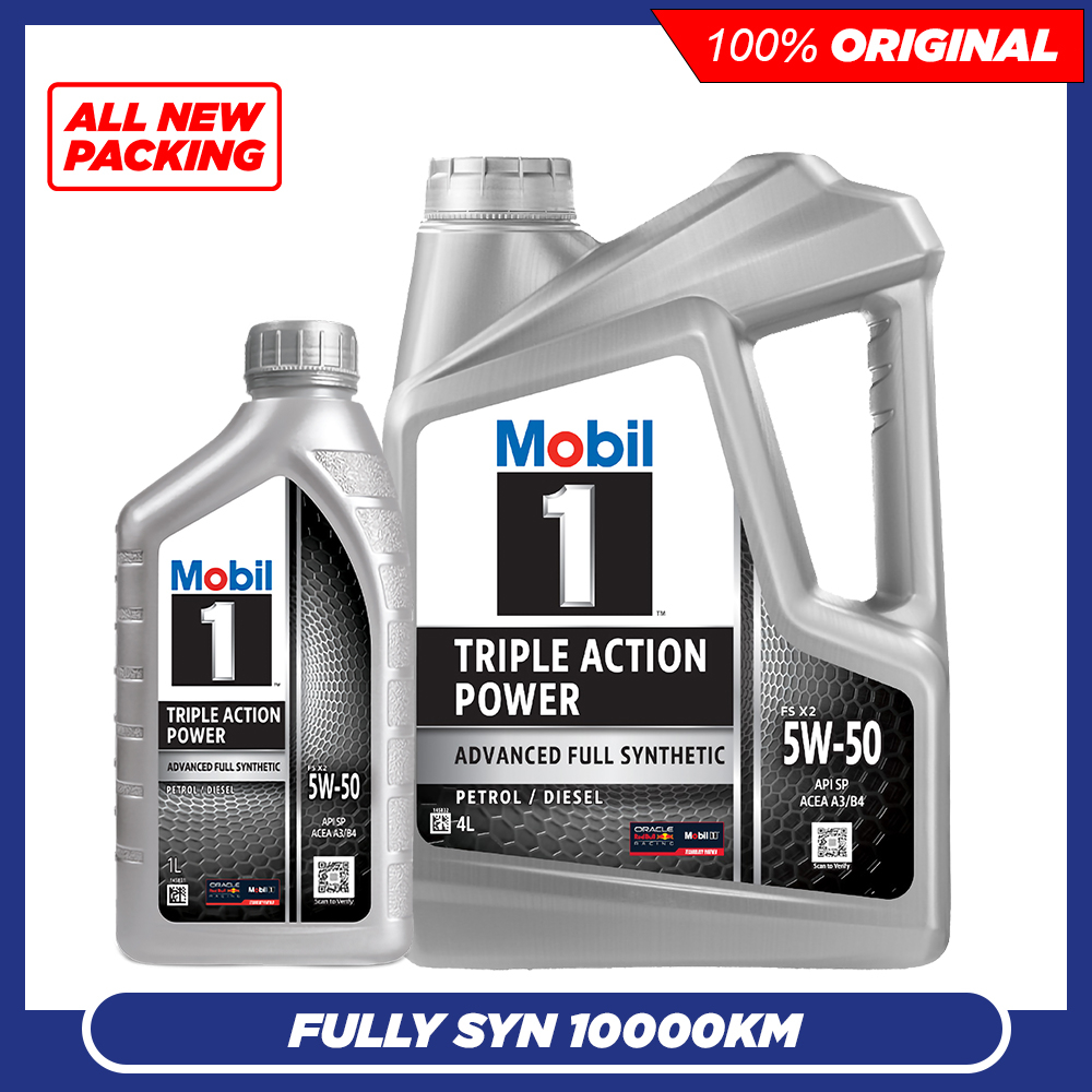 (NEW PACKING) Mobil 1 FS X2 Triple Action Power 5W50 SP Advanced Fully Synthetic (4L/1L) Engine ...