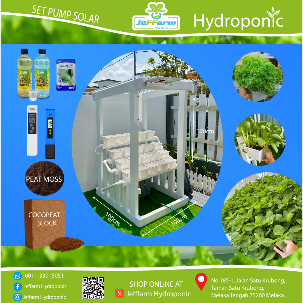 SET HYDROPONIC 20 POT WITH SOLAR + STAND + ROOF + TANGKI + COCOPEAT ...