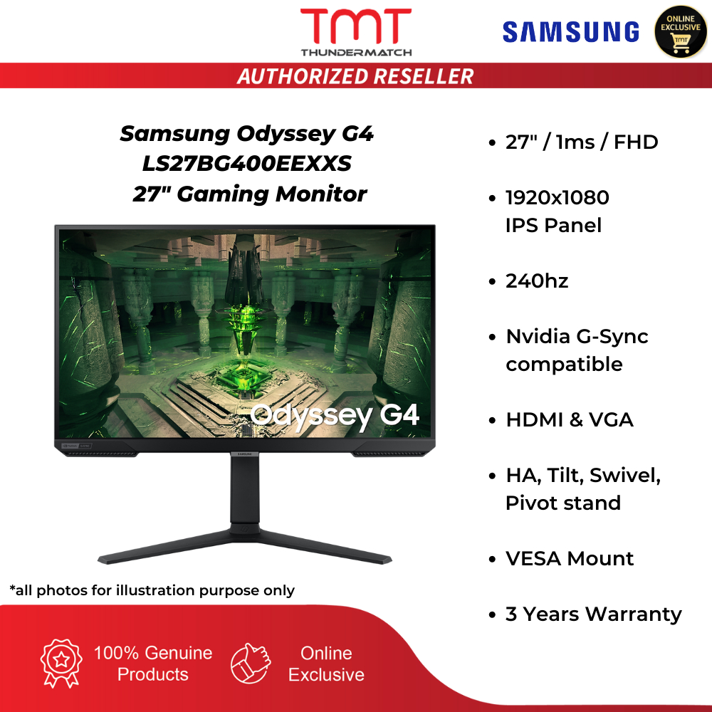 Samsung Odyssey G4 LS27BG400EEXXS 27" Gaming Monitor | FHD | 240Hz | IPS Panel | 1ms(GtG) | sRGB ...
