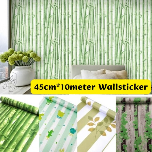 45cm x 10meter Bamboo Leaf Wallpaper Kertas Dinding Buluh Hijau ...