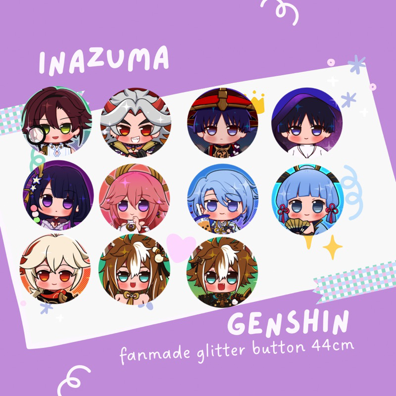 ⚡️ Inazuma ⚡️ Genshin Impact Glitter Button Ei Yae Ayato Ayaka Scaramouche Kazuha Itto Hina Goro