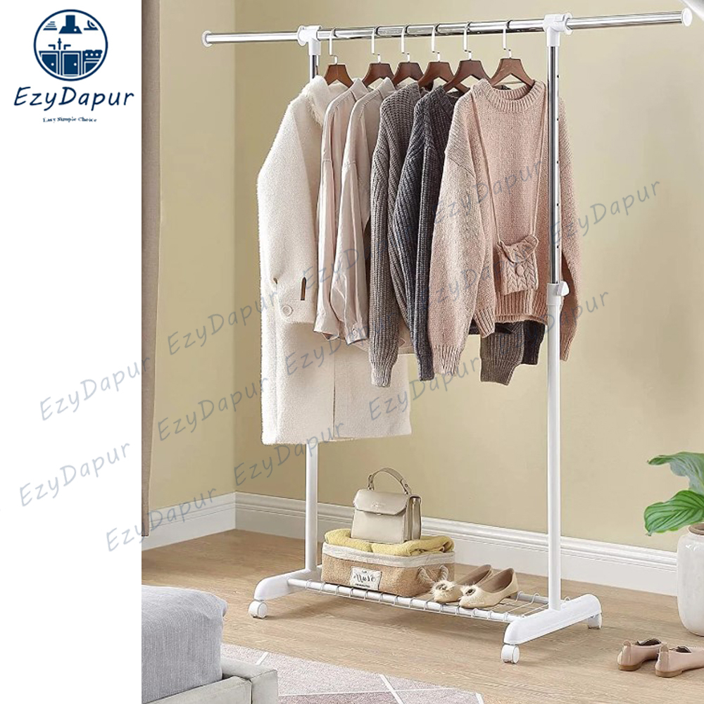 EZYD Adjustable Steel Heavy Duty White Single Garment Rack Cloth and ...