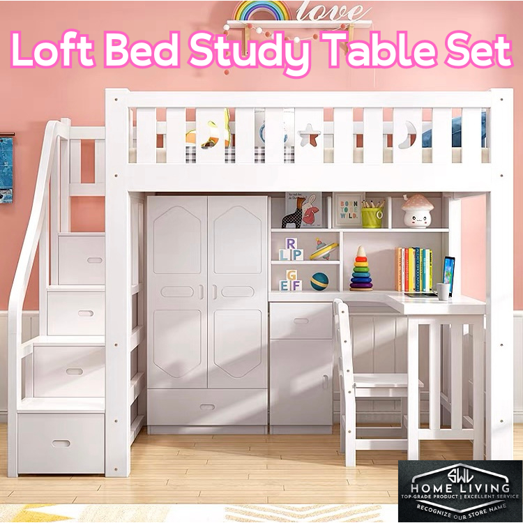 Loft Bed With Wardrobe Study Table Desk For Kids Children Stair Cabinet ...