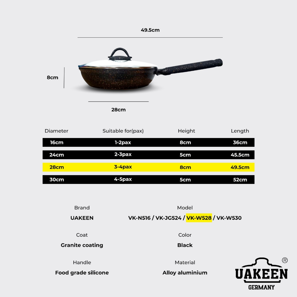 [UAKEEN GERMANY] 16 24 28 30Cm Die-Cast Granite Non-Stick Coating ...