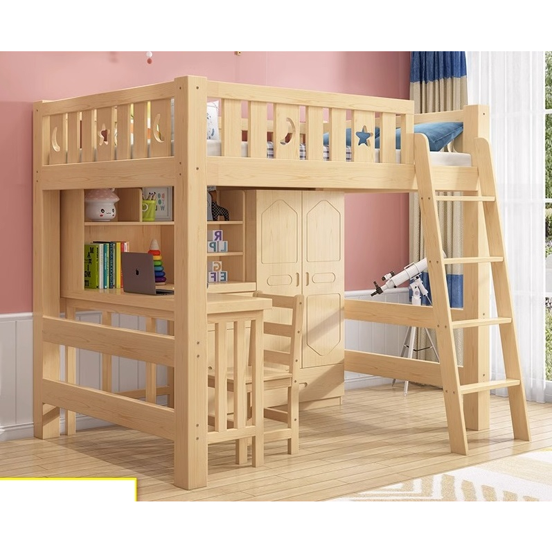 Children Wood Loft Bed Room Set Study Desk Table Wardrobe Stair Cabinet ...