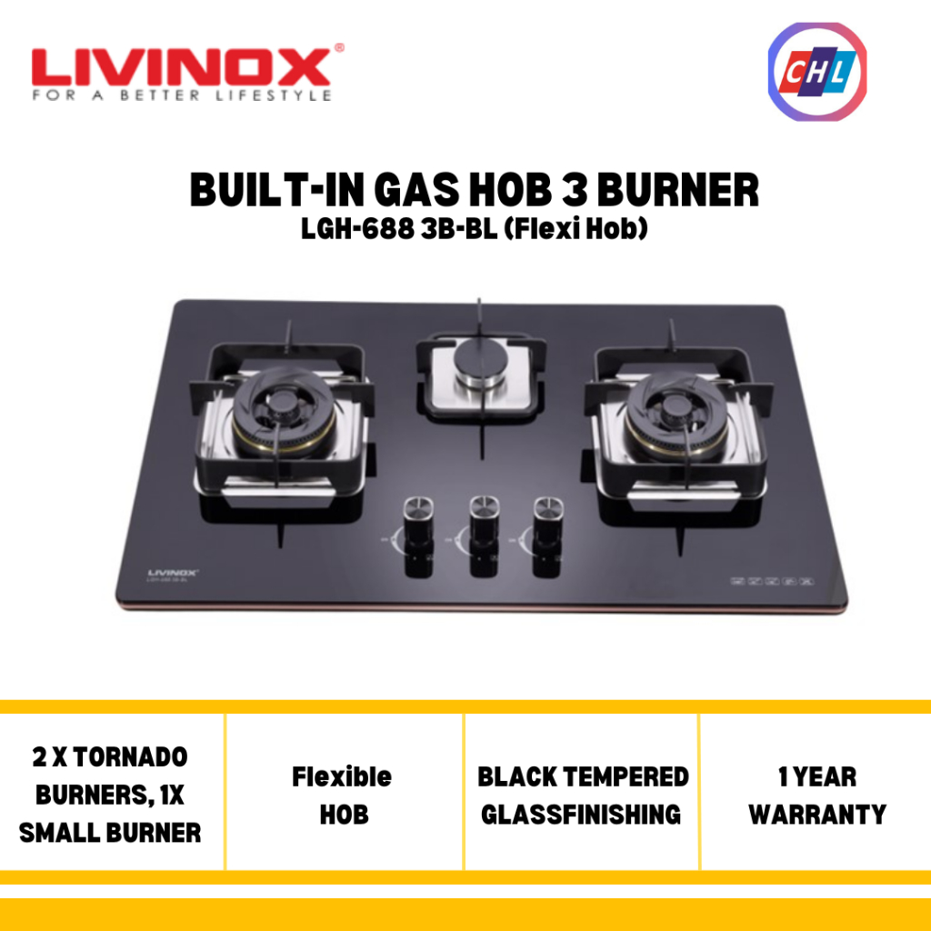 Livinox Built-in Gas Hob 3 Burner (Flexi Hob) LGH-688 3B-FG (cut out ...