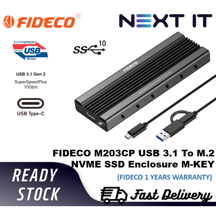 [READY STOCK] FIDECO M203CP USB 3.1 To M.2 NVME SSD Enclosure M-KEY ...