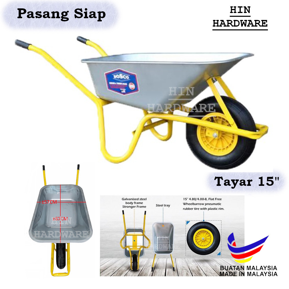 HIN 15 Inch Heavy Duty Wheelbarrow Cart / Kereta Sorong Besar / Kereta ...