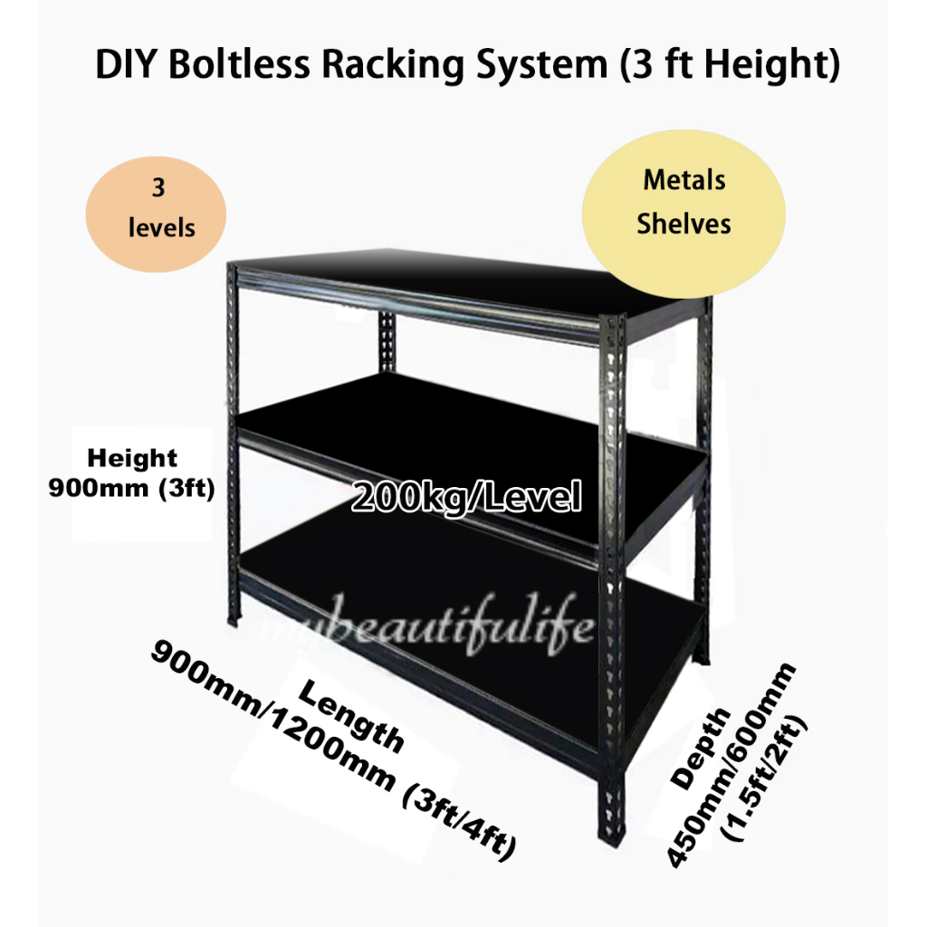 Metal Rack Boltless Rack Rak Besi Steel Rack 3ft (900mm) Height ...