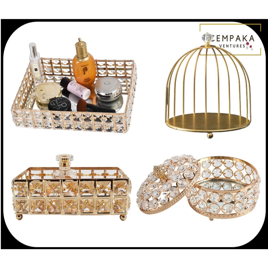 Mirror Crystal Box Tray Bird Cage Organiser Box Hantaran Daimond Bekas ...