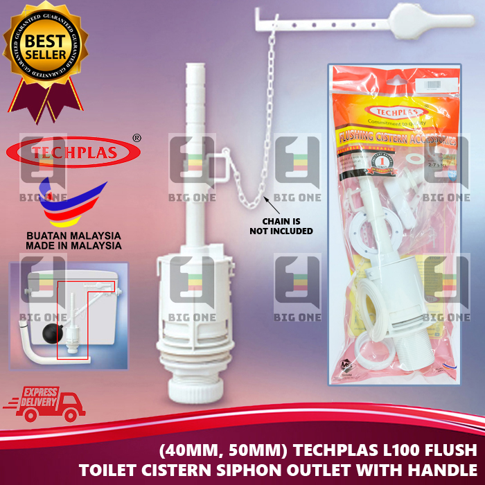 (WITH HANDLE) TECHPLAS L100 40MM / 50MM LEVER FLUSH SIPHON CISTERN OUTLET REPLACEMENT PART FOR ...