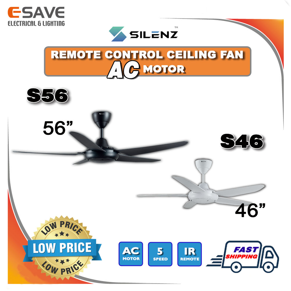 SILENZ 46" / 56" REMOTE CONTROL CEILING FAN / BABY FAN / AC MOTOR / 5 ...