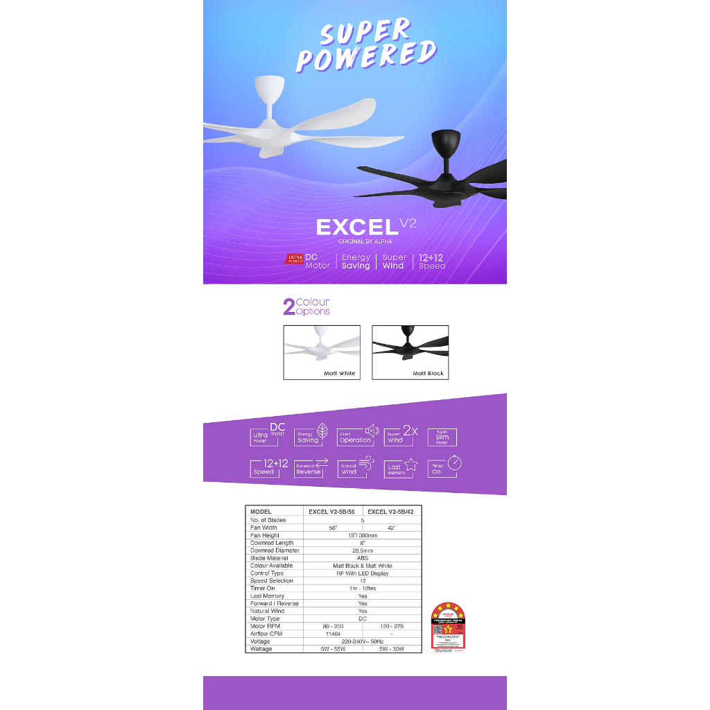 ALPHA ALKOVA EXCEL V2 42/56 (NON LED) | Shopee Malaysia