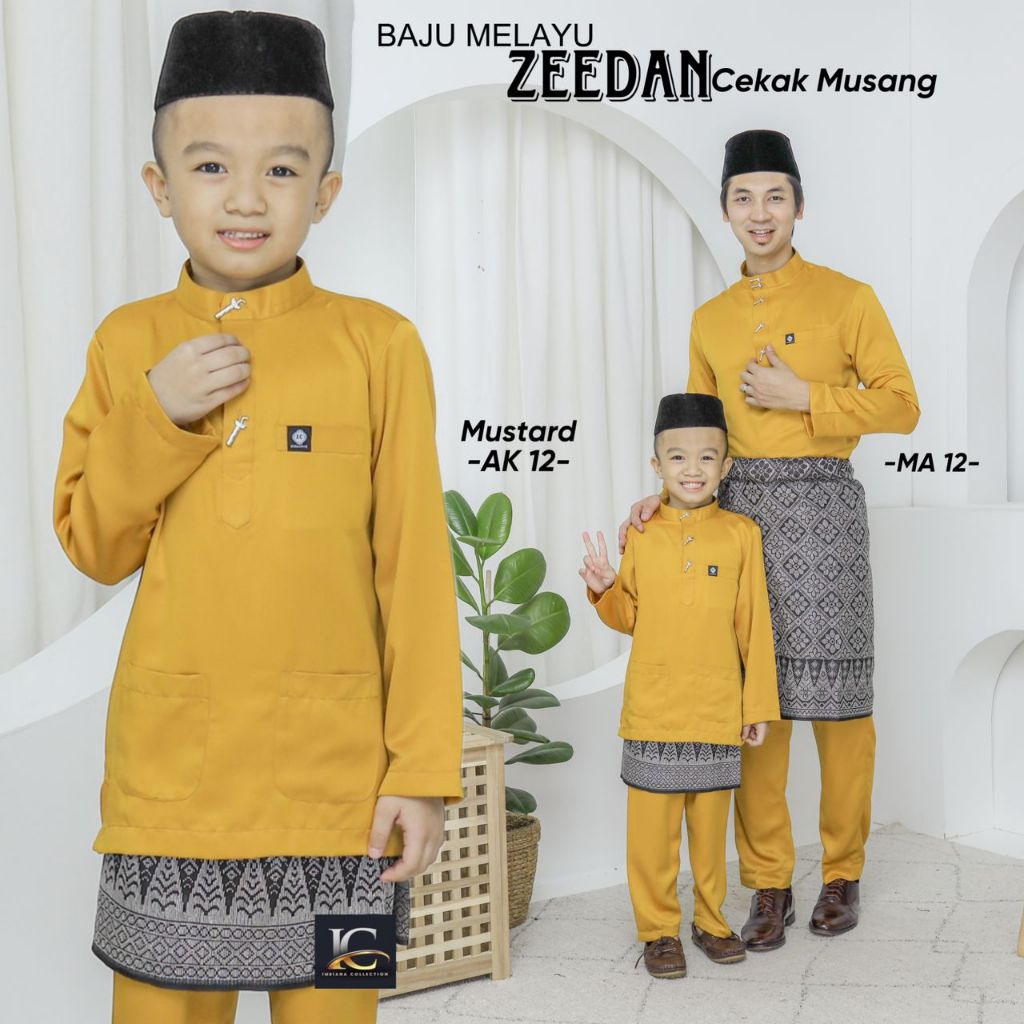 BAJU MELAYU MODEN MUSTARD CEKAK MUSANG DAN TELUK BELANGA SET AYAH DAN ANAK | Shopee Malaysia