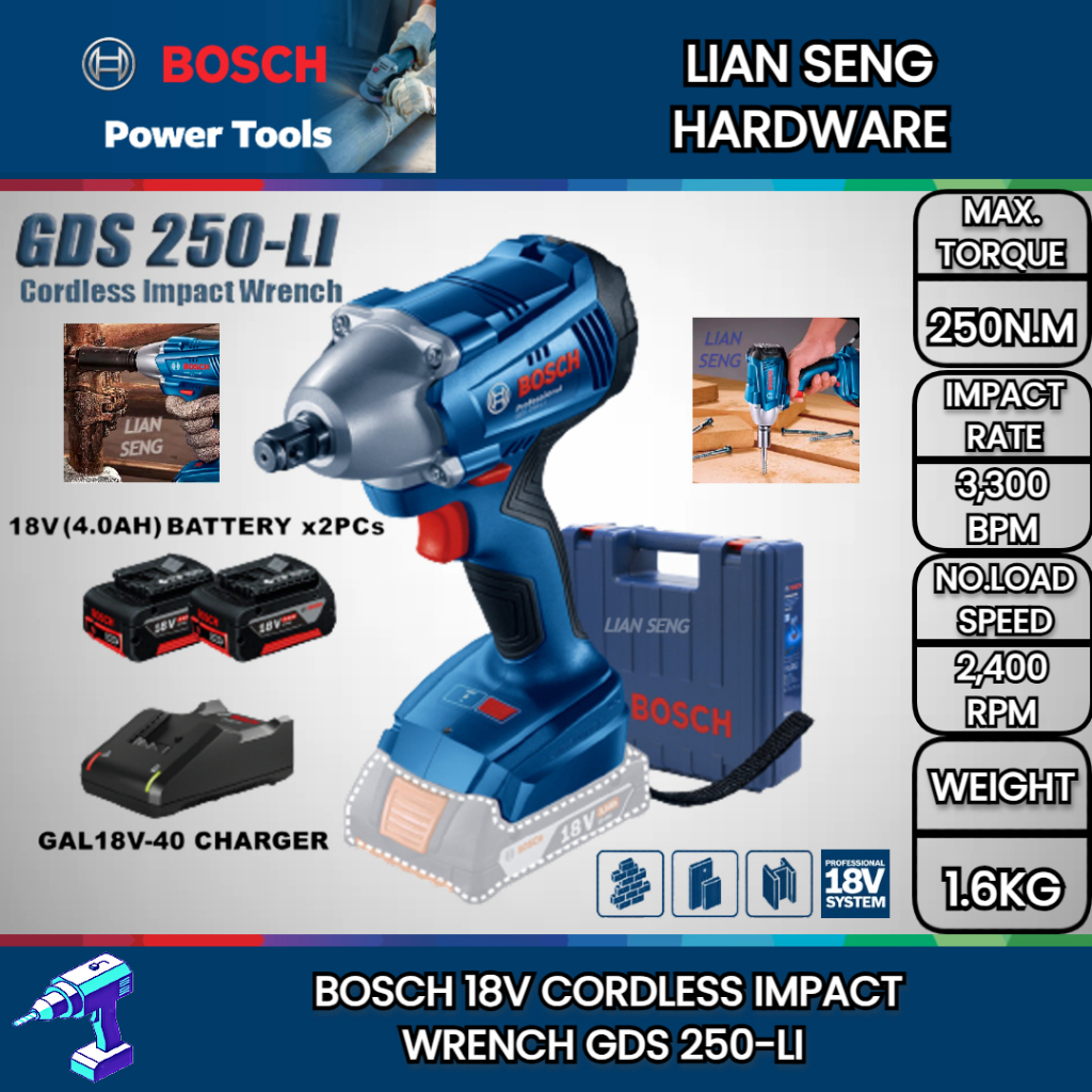 BOSCH 18V CORDLESS IMPACT WRENCH GDS 250-LI | Shopee Malaysia