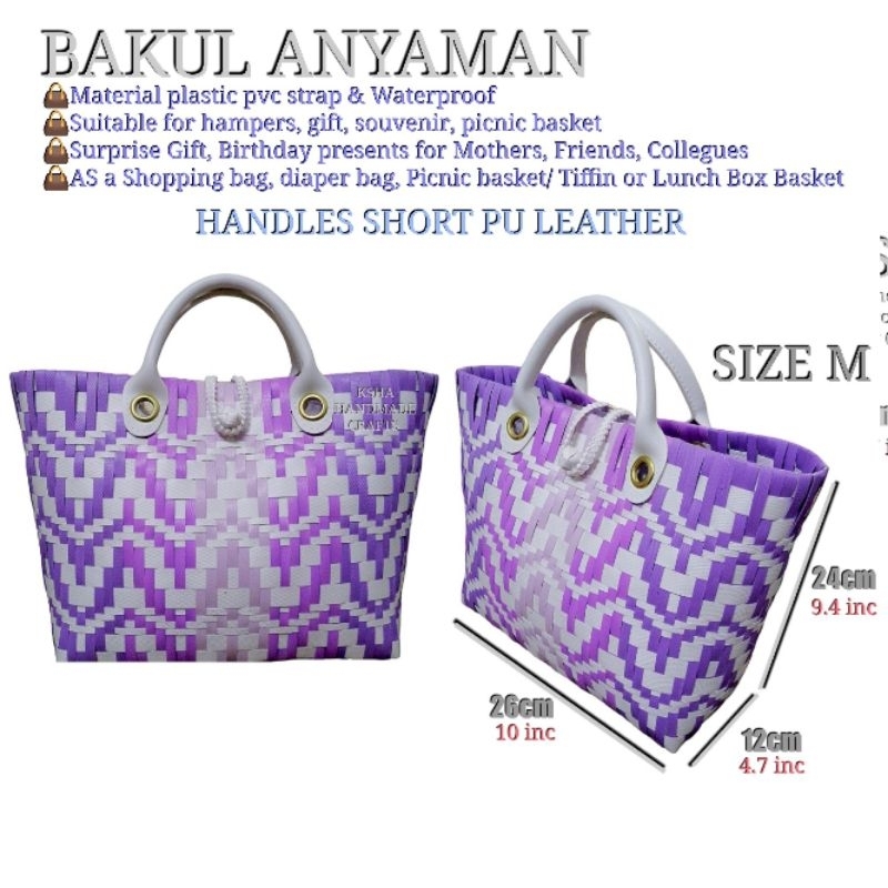 BAKUL ANYAMAN BERMOTIF SIZE M READY STOCK HANDLE SHORT PU LEATHER ...