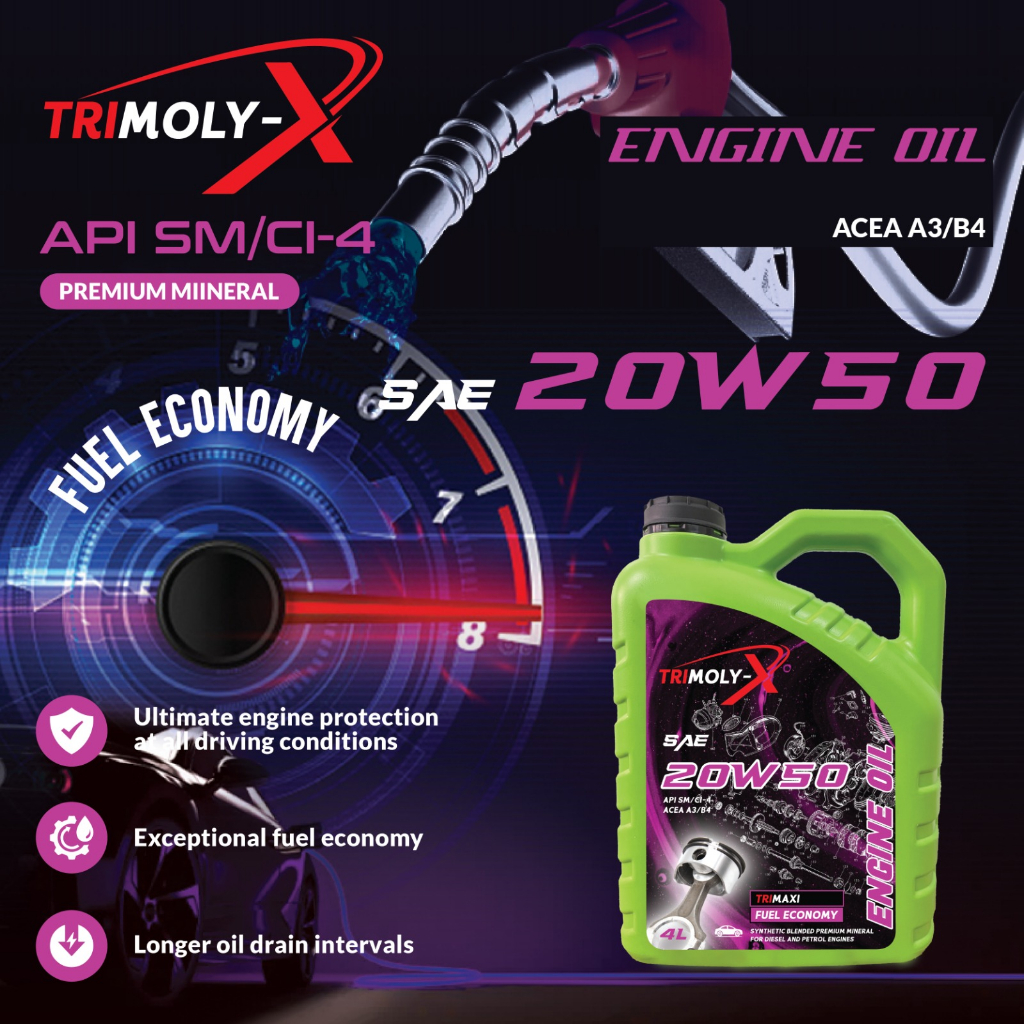 TRIMOLY-X TRIMOLYX 20W50 MINERAL ENGINE OIL API SM/CI-4 4L Car ...