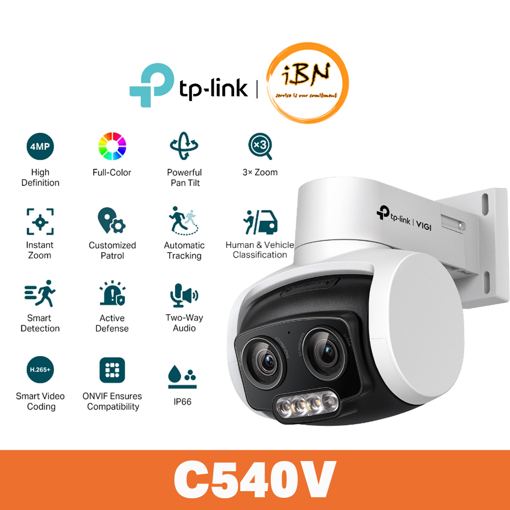 TP-Link 4MP Outdoor VIGI C540 Full-Color Wi-Fi Pan Tilt High Definition ...