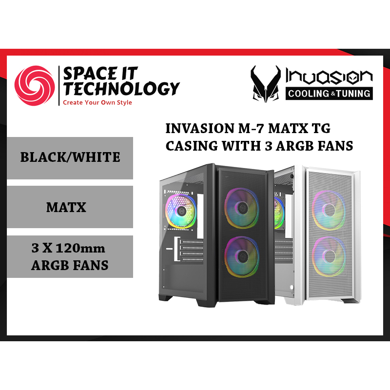 Invasion M-7 MATX Casing With 3 ARGB Fans Black / White | Shopee Malaysia