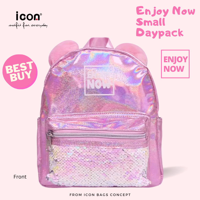 ICON Girl Small Backpack in Pink shiny fluorescent PU Leather with ...