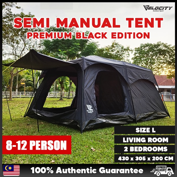 VELOCITY Black Camel 12 Person Large Camping Tent Waterproof Family ...
