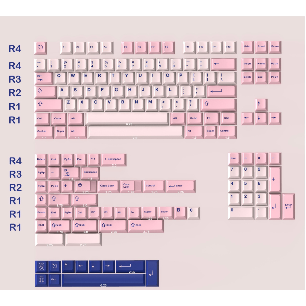 Ai Fei Cherry ABS Double Shot Bai Lan Two-Color Keycap Set for MX ...