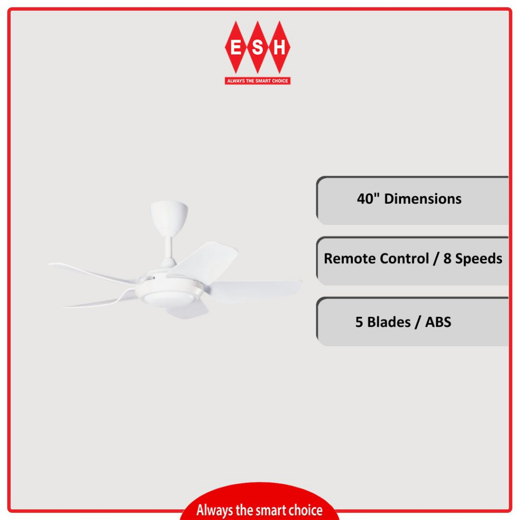 Alpha PRIMA 5B/40 LED 40 Inch DC Motor Ceiling Fan (Matt White) | ESH ...